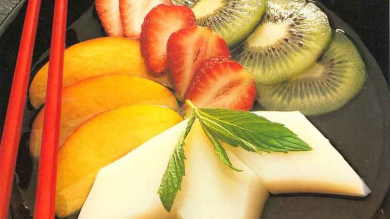 Chinese Style Dessert Recipe: Almond Float with Fruit - RecipeMatic