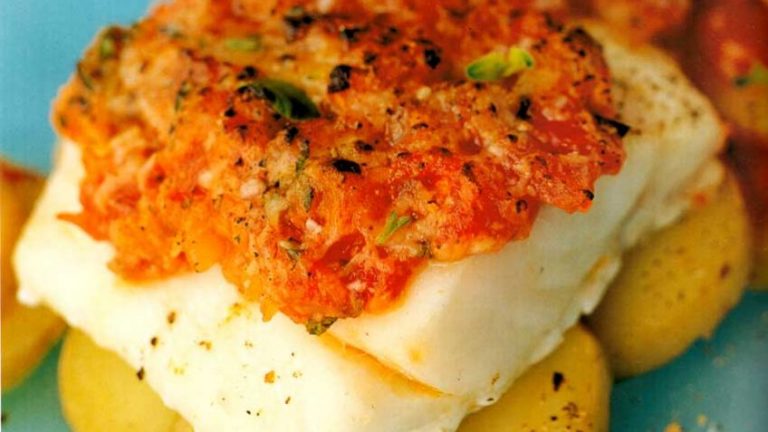 Cod Baked with Potatoes, Onions and Tomatoes - RecipeMatic